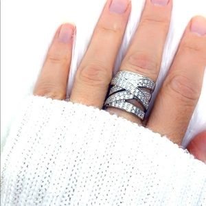 Jewelry | Wide Band Diamond Sterling Silver Statement Ring | Poshmark